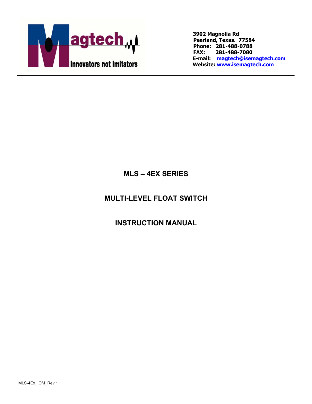 Magtech MLS – 4EX SERIES MULTI-LEVEL FLOAT SWITCH Owner's Manual | Manualzz