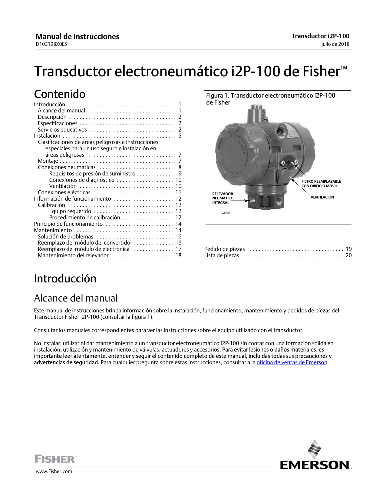 Fisher Transductor electroneumático i2P-100 de ( i2P-100 Electro ...
