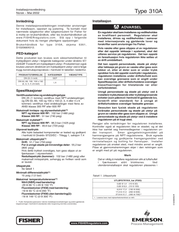 Fisher 310A Installationsvejledning | Manualzz