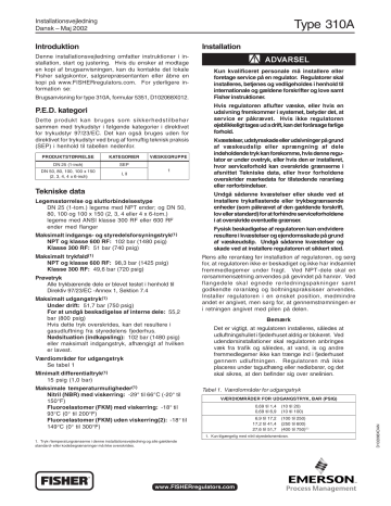 Fisher 310A Installationsvejledning | Manualzz
