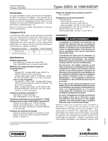 Fisher 63EG, 1098-63EGR Guide d'installation | Manualzz