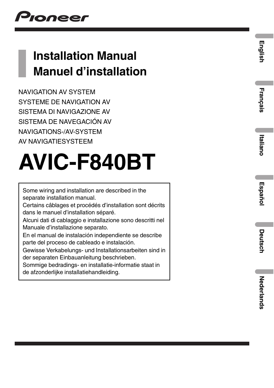 Pioneer AVIC F840 BT Bedienungsanleitung | Manualzz