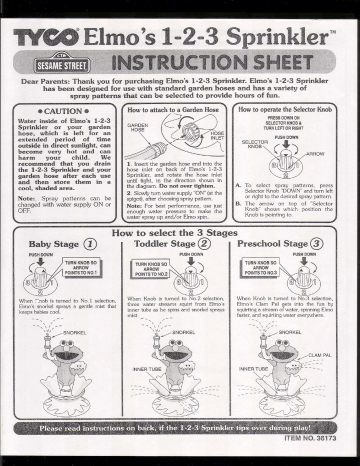 Mattel Elmo's 1-2-3 Sprinkler Instruction Sheet | Manualzz
