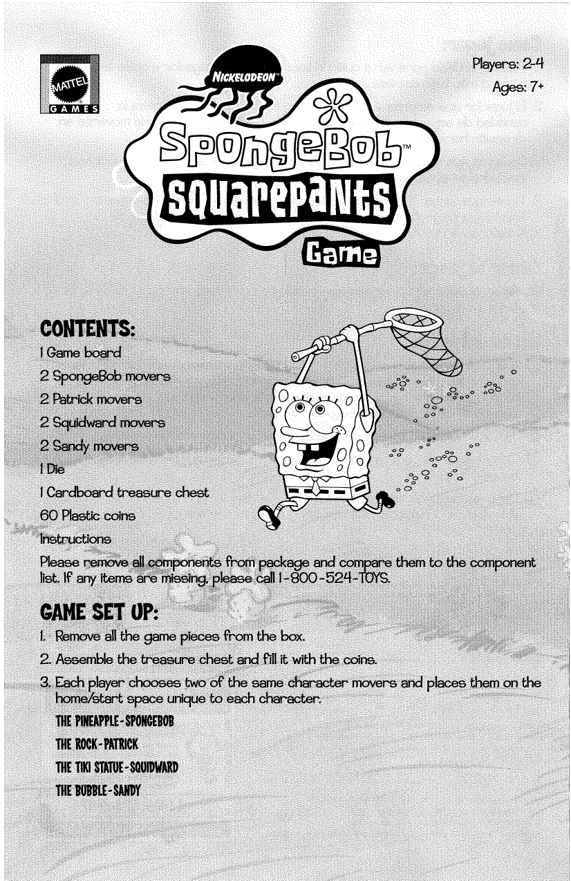 Mattel Nickelodeon Spongebob Squarepants Board Game Instruction Sheet ...