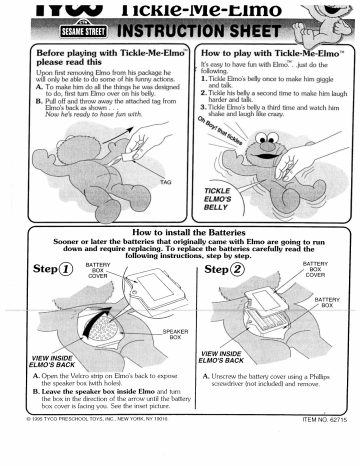 Mattel Tickle Me Elmo Instruction Sheet | Manualzz