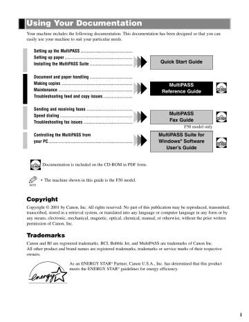 Canon MultiPASS F50 printer Reference Guide | Manualzz