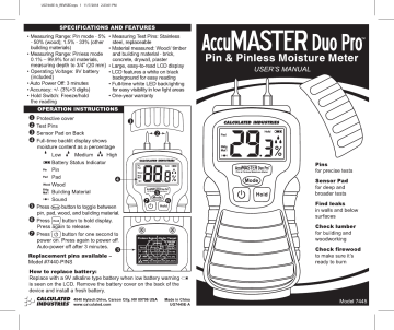 Calculated Industries 7445 AccuMASTER Duo Pro Pin & Pinless Moisture ...
