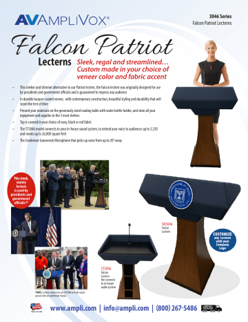 AmpliVox SN3046 Falcon Patriot Lectern Spec Sheet | Manualzz