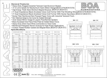 Massive Audio BOA151 Subwoofer Product Manual | Manualzz
