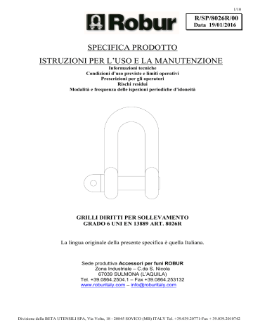 Beta 8026R Straight shackles Operating manual | Manualzz