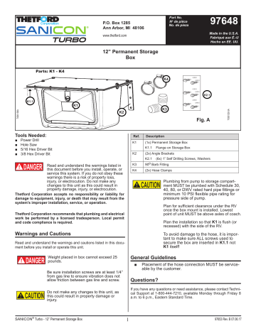 THETFORD Sani-Con® Turbo Storage Box Guide d'installation | Manualzz