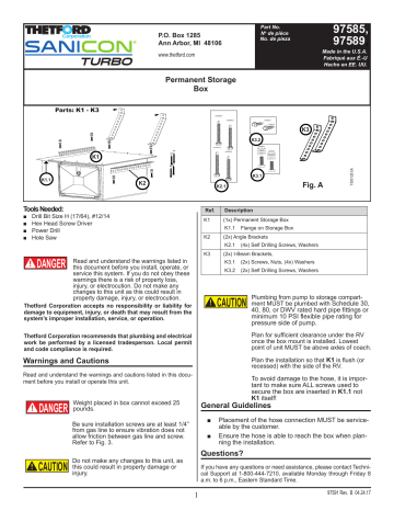 THETFORD Sani-Con® Turbo Storage Box Installation manual | Manualzz