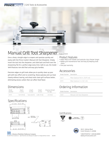 Prince Castle Grill Tool Sharpener Spec Sheet | Manualzz