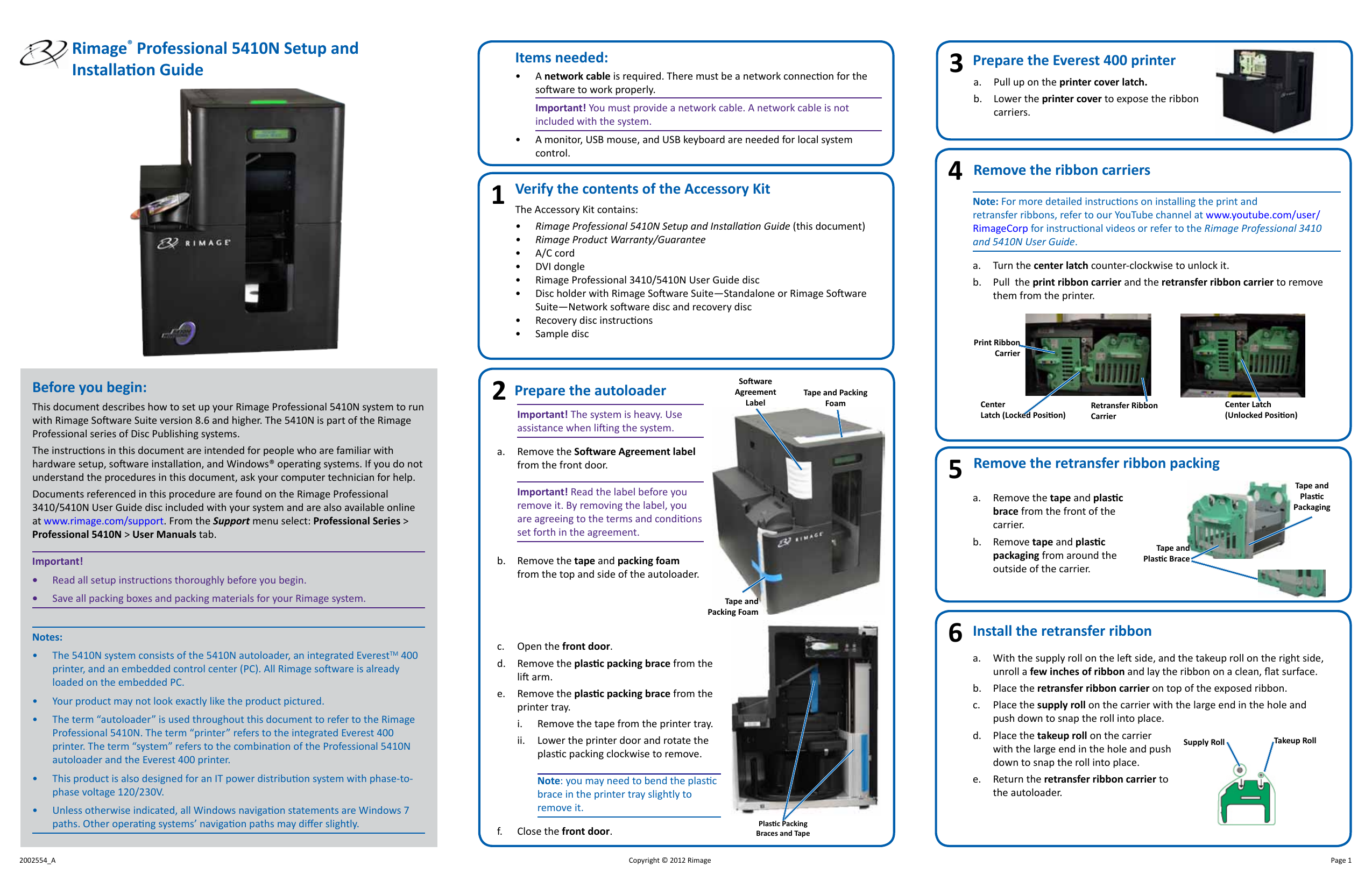 Rimage 5410N Installationsanleitung | Manualzz