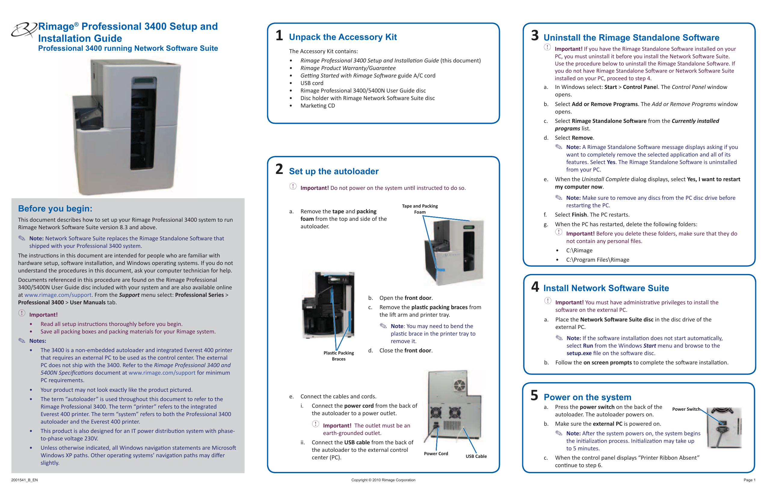 Rimage 3400 Guide d'installation | Manualzz