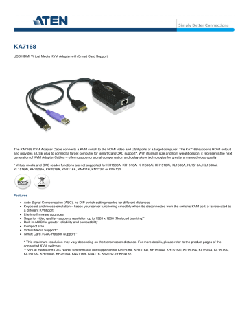 Aten KA7168 KVM Modules & Accessory Datasheet | Manualzz