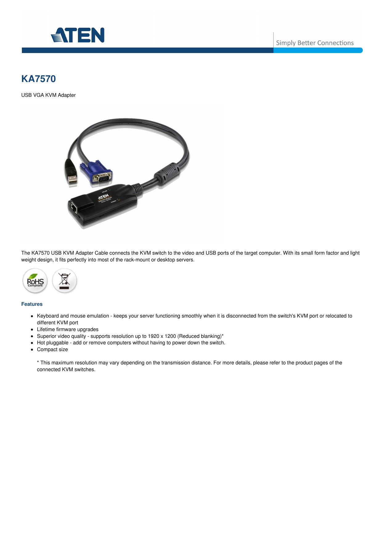 Aten KA7570 KVM Modules & Accessory Datasheet | Manualzz