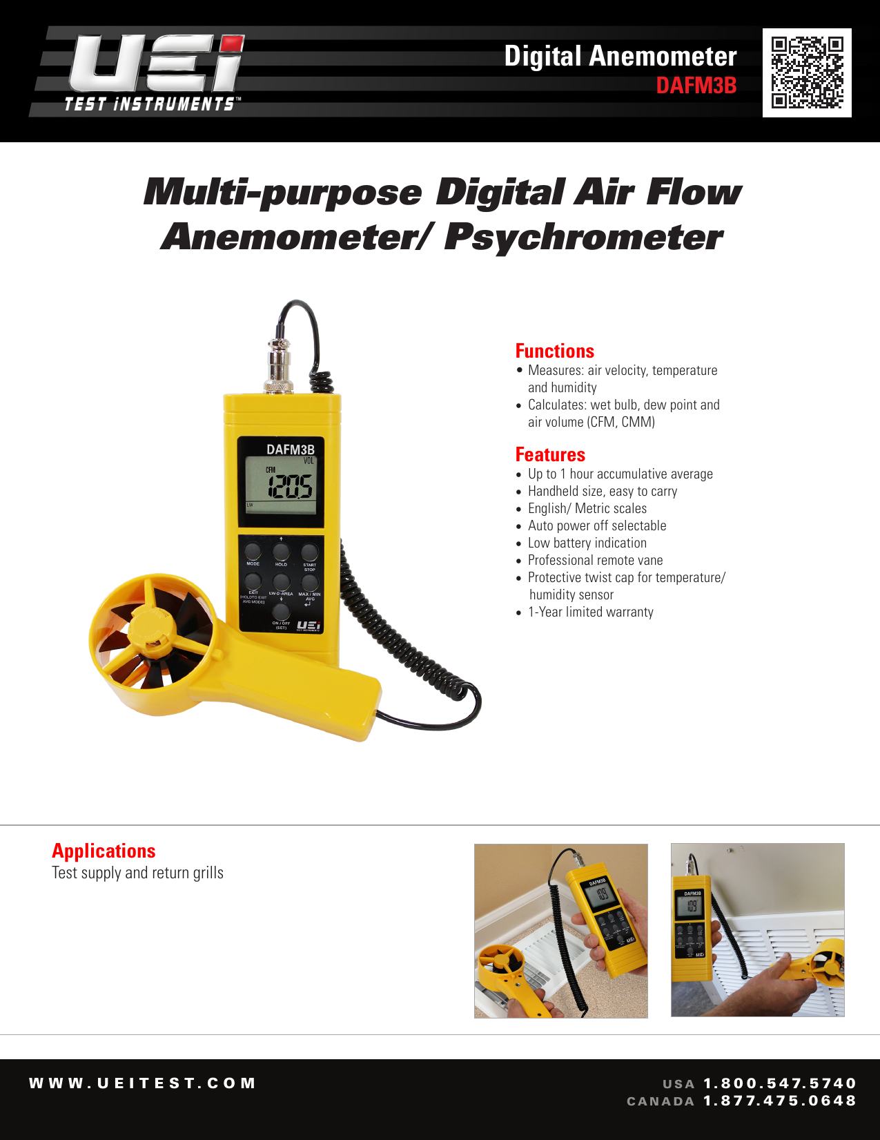 UEi DAFM3B Multi-purpose Anemometer and Psychrometer Data Sheet | Manualzz