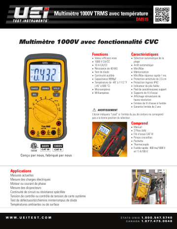 UEi DM515 True RMS 1000V Multimeter Fiche technique | Manualzz