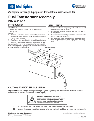 Multiplex Dual Transformer Installation Guide | Manualzz