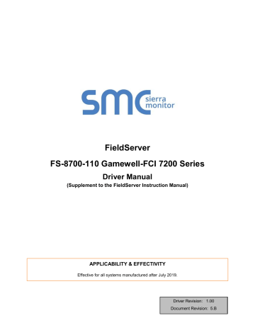 FieldServer Gamewell-FCI Model 7200 8700-110 Owner's Manual | Manualzz