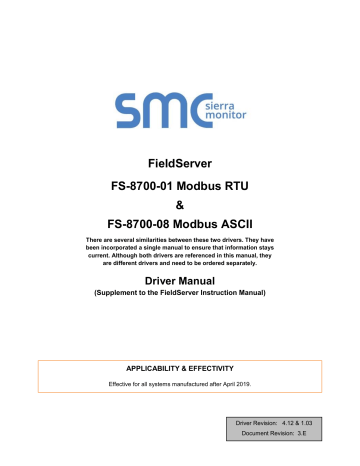Server Side Node Parameters. FieldServer Modbus RTU & Modbus ASCII 8700 ...