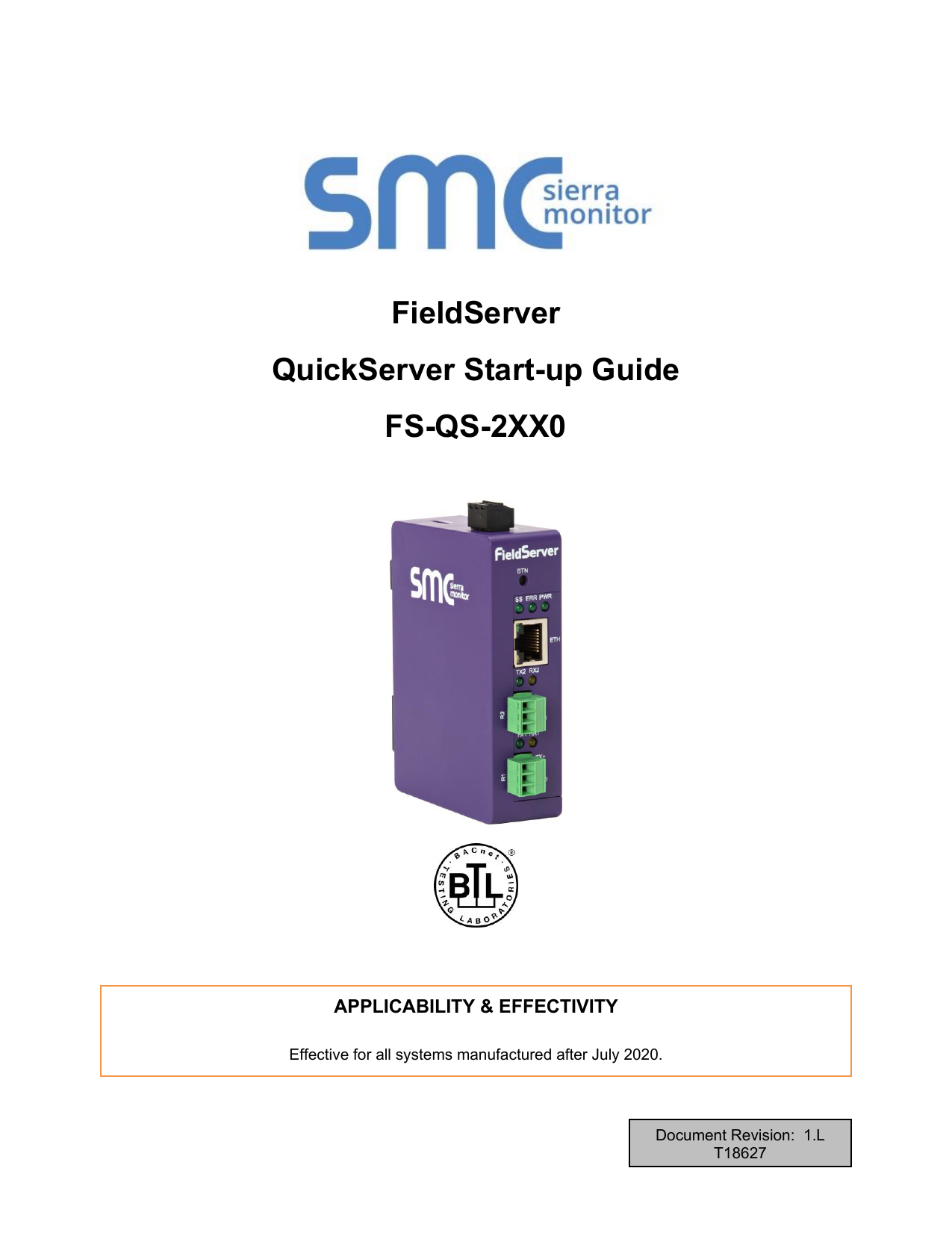 FieldServer QuickServer 2XX0 Start-up Guide | Manualzz