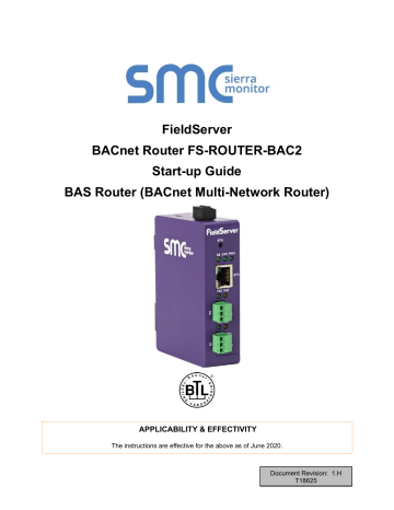 FieldServer BACnet Router Start-up Guide | Manualzz