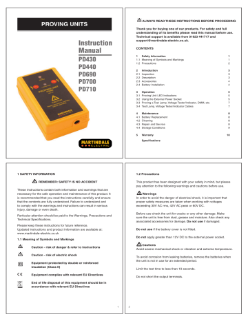 Martindale PD690 700V AC Proving Unit Manual | Manualzz