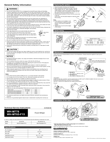Shimano WH-MT65-F15 Wheel Service Instructions | Manualzz