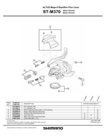 Shimano ST-M370 Tuas Perpindahan/Rem Exploded View | Manualzz