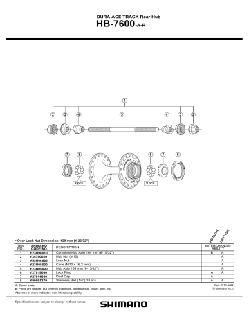 Shimano HB-7600-A Hub Depan Exploded View | Manualzz