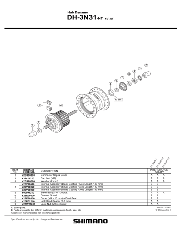 Shimano DH-3N31 Dinamo Hub Exploded View | Manualzz