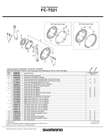 Shimano FC-T521 Set Engkol Exploded View | Manualzz