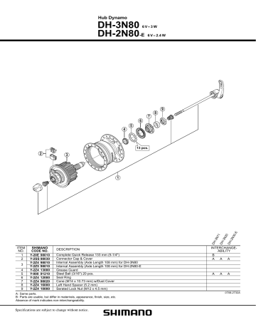 Shimano DH-3N80 Dinamo Hub Exploded View | Manualzz