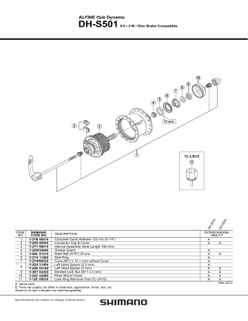 Shimano DH-S501 Dinamo Hub Exploded View | Manualzz