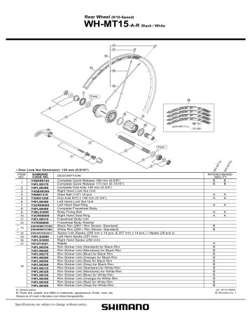 Shimano WH-MT15-A Roda Exploded View | Manualzz