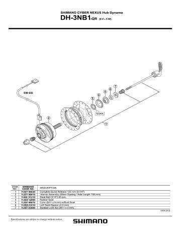 Shimano DH-3NB1 Dinamo Hub Exploded View | Manualzz