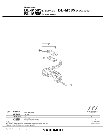 Shimano BL-M505 Tuas Rem (Rem Cakram Hidraulik) Exploded View | Manualzz