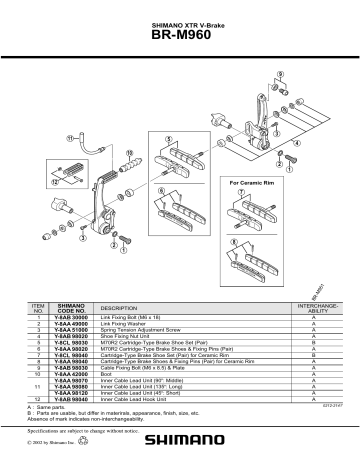 Shimano BR-M960 V-BRAKE Exploded View | Manualzz