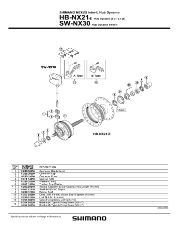 Shimano HB-NX21 Dinamo Hub Exploded View | Manualzz