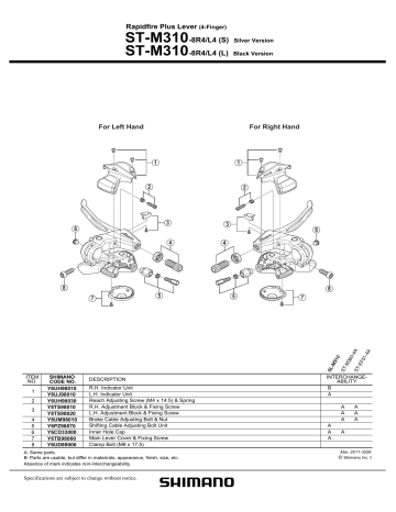Shimano ST-M310 Tuas Perpindahan/Rem Exploded View | Manualzz