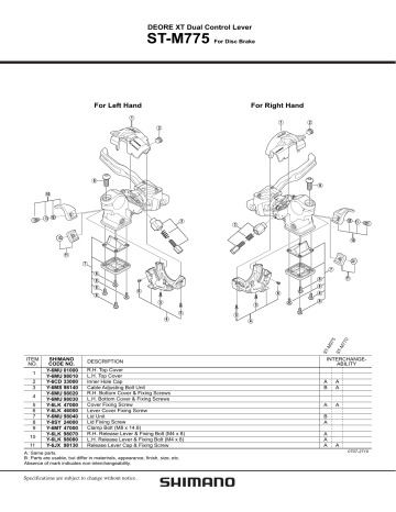 Shimano ST-M775 Tuas Perpindahan/Rem Exploded View | Manualzz