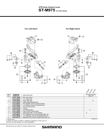Shimano ST-M975 Tuas Perpindahan/Rem Exploded View | Manualzz