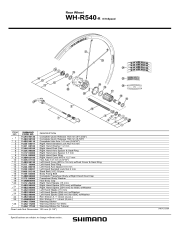 Shimano WH-R540 Roda Exploded View | Manualzz