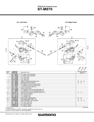 Shimano ST-M970 Tuas Perpindahan/Rem Exploded View | Manualzz