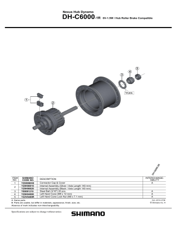 Shimano DH-C6000-1R Dinamo Hub Exploded View | Manualzz