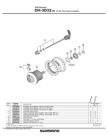 Shimano DH-3D32 Dinamo Hub Exploded View | Manualzz