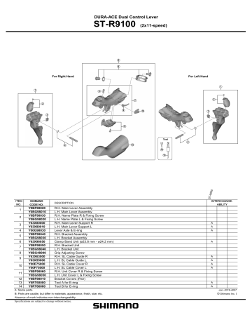Shimano ST-R9100 Tuas Perpindahan/Rem Exploded View | Manualzz
