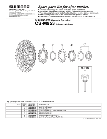 Shimano CS-M953 Sproket Kaset Exploded View | Manualzz